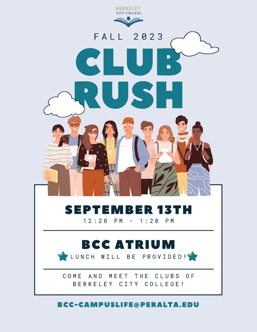 Meet the Clubs at Berkeley City College, CLUB RUSH: 9/13, 12:20pm-1:20pm