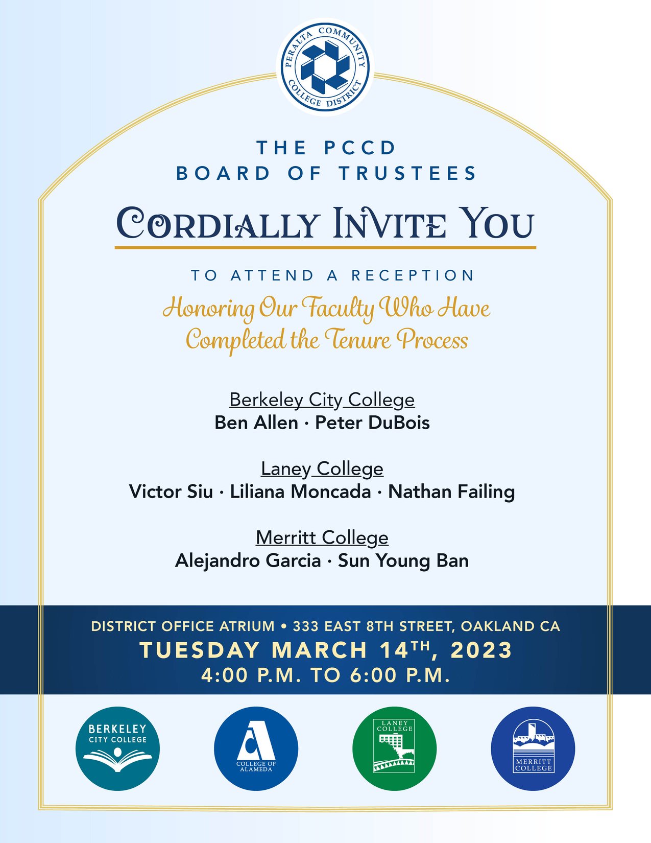 PCCD Tenure Reception March 14th 4-6pm