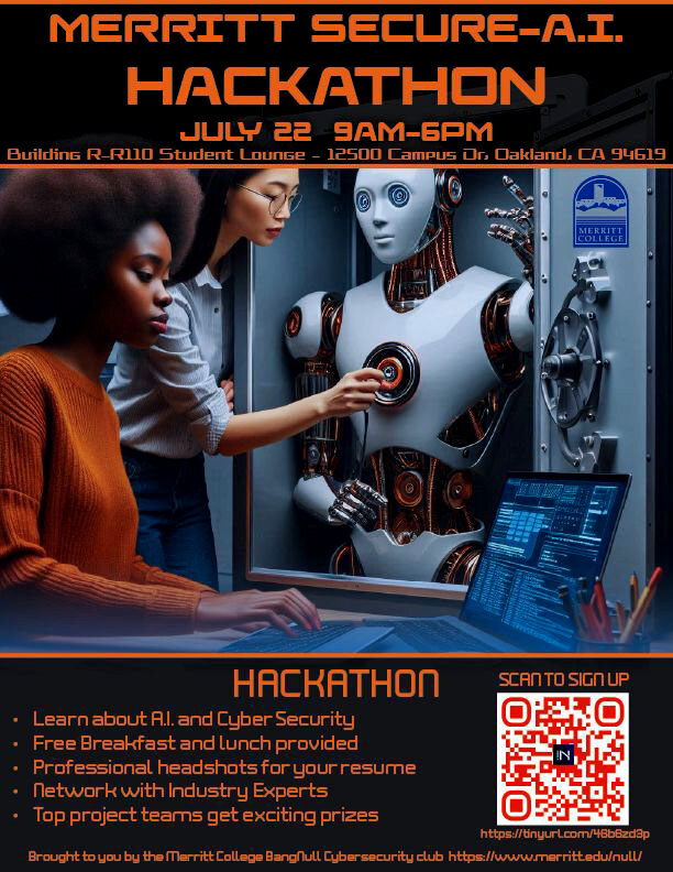 Join Merritt College's EPIC Secure-AI Hackathon EVENT, July 22, 9am-6pm