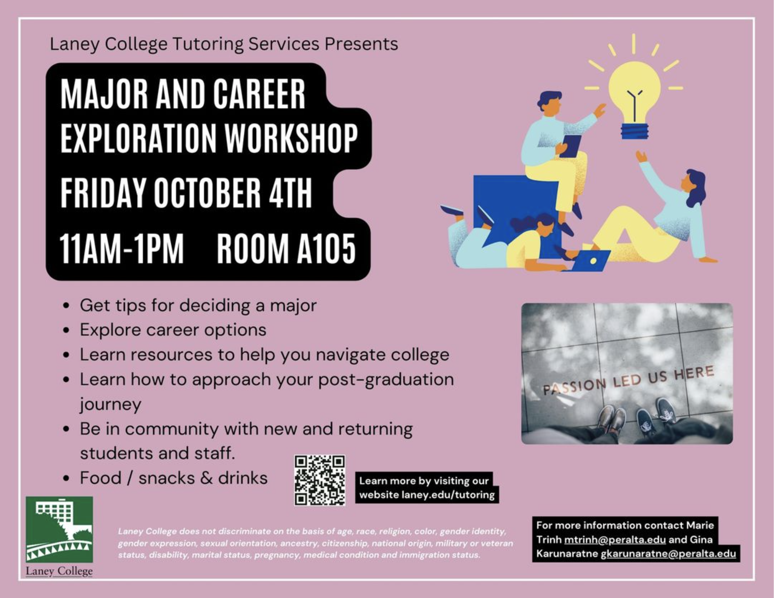 Major and Career Exploration Workshop, 10/4, 11am-1pm @ Laney College