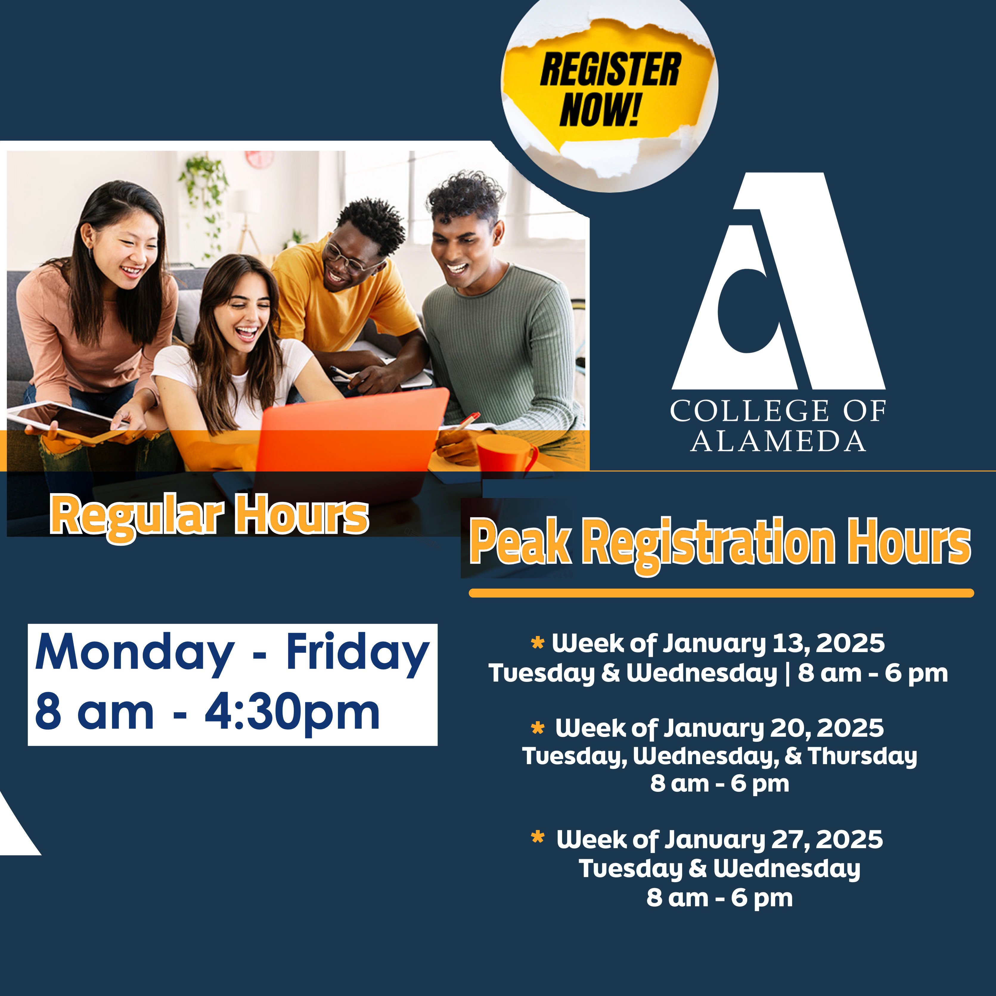 Extended Spring Registration Support Hours @ College of Alameda through ...