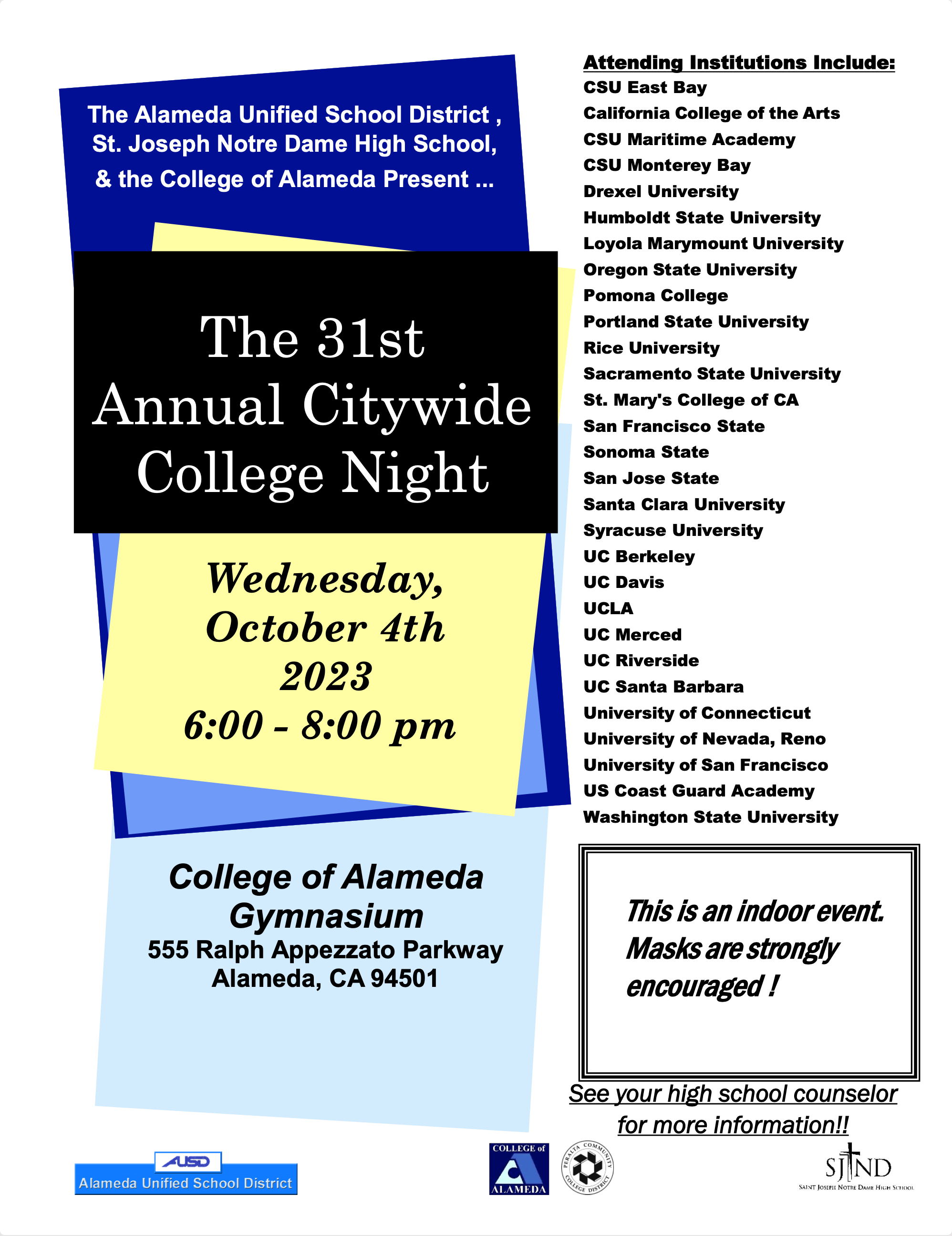 College Night at College of Alameda, 10/4, 6-8pm