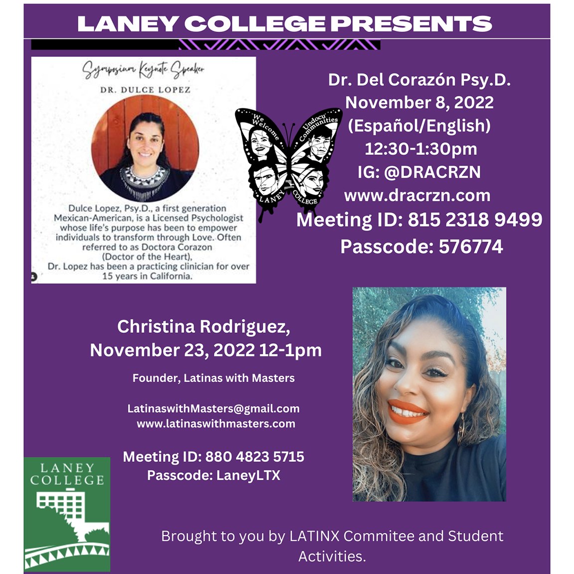 Laney College Latin Heritage EVENTS, Nov. 8 & 23