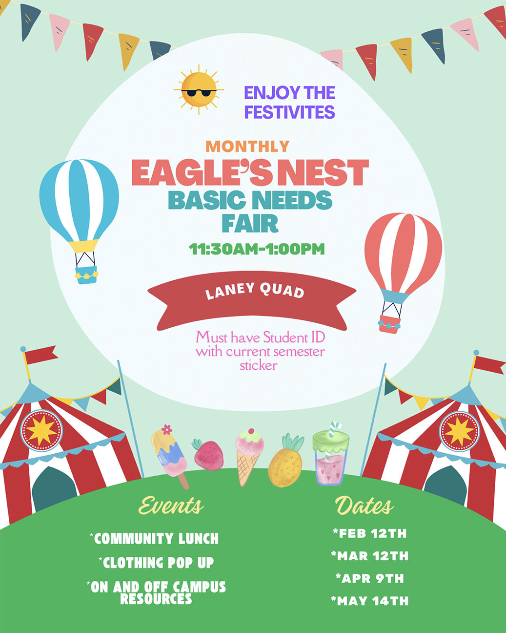 Laney College Basic Needs Fair: 2/12, 3/12, 4/9, 5/14, 11:30am - 1pm