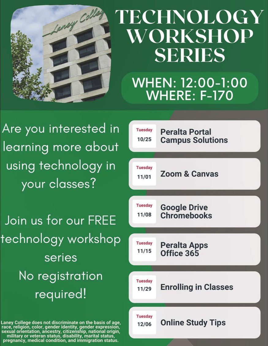 FREE TECHNOLOGY WORKSHOPS at Laney College, Open to All Students ...