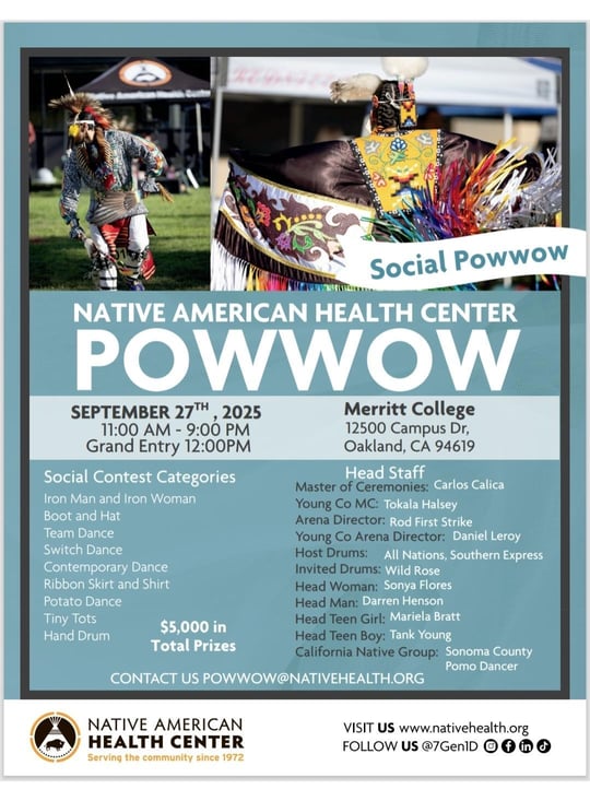 Native American Health Center Pow Wow @ Merritt College, 9/27, 11am