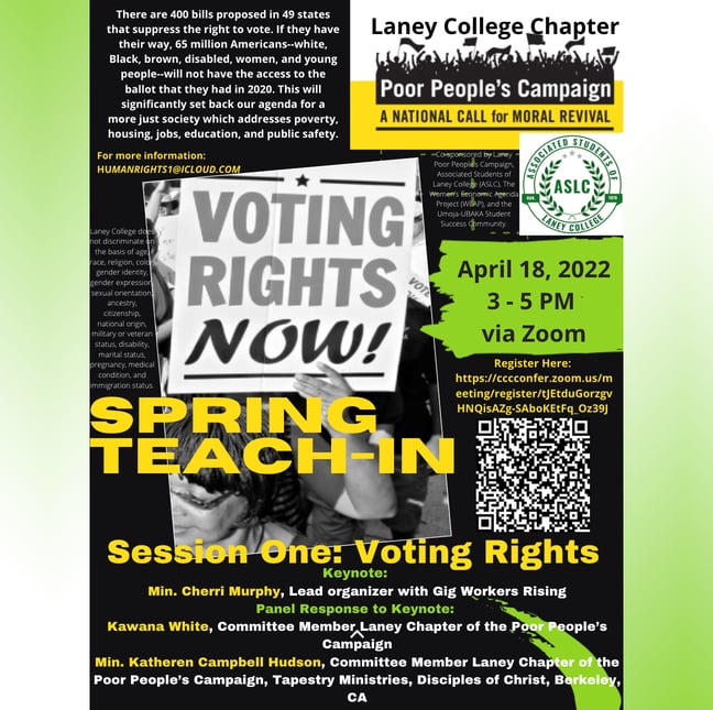 Laney College Voting Rights (virtual) Teach-In, April 18